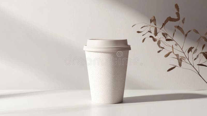 Beige Speckled Coffee Cup in Minimalist Setting Stock Illustration ...