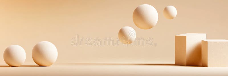 Beige Spheres and Cubes Creating a Surreal Levitating Still Life Stock ...