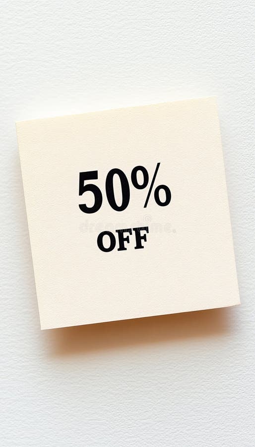 Beige Square Note with 50 Off Text on White Background, Minimalist ...