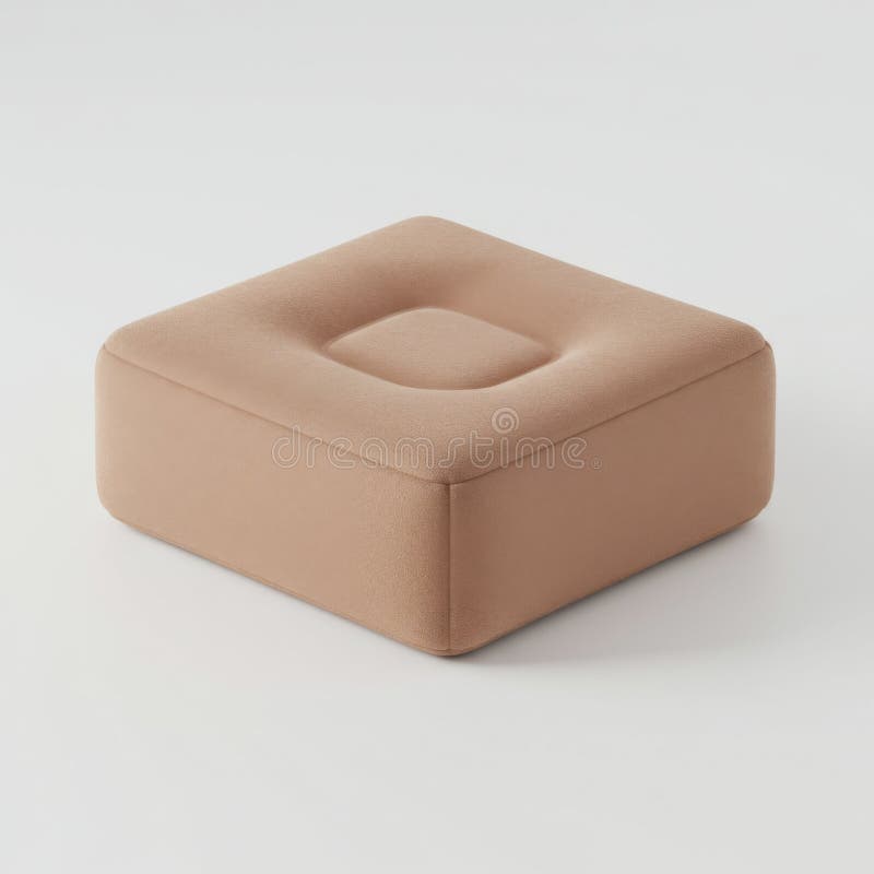 Beige Square Ottoman with Plush Fabric and Simple Design on White ...