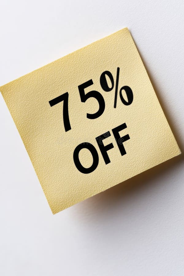 Beige Sticky Note with Bold 75 OFF Text, Isolated on White Background ...