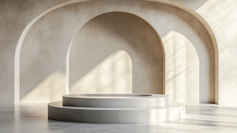 Beige Stone Arch Interior with Round Display Platform Stock ...