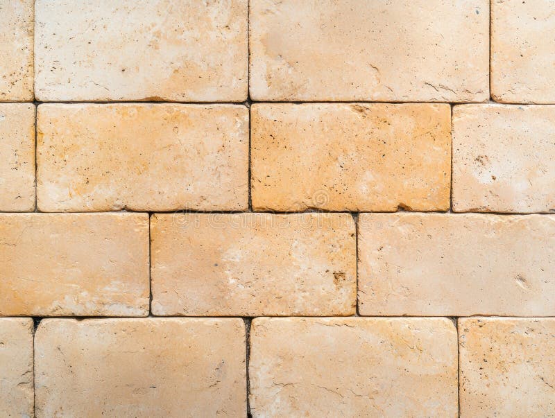 Beige Stone Bricks Create a Rectangular Wall Pattern with a Visible ...