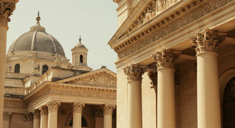 Beige Stone Building with Classical Columns and Dome Stock Illustration ...