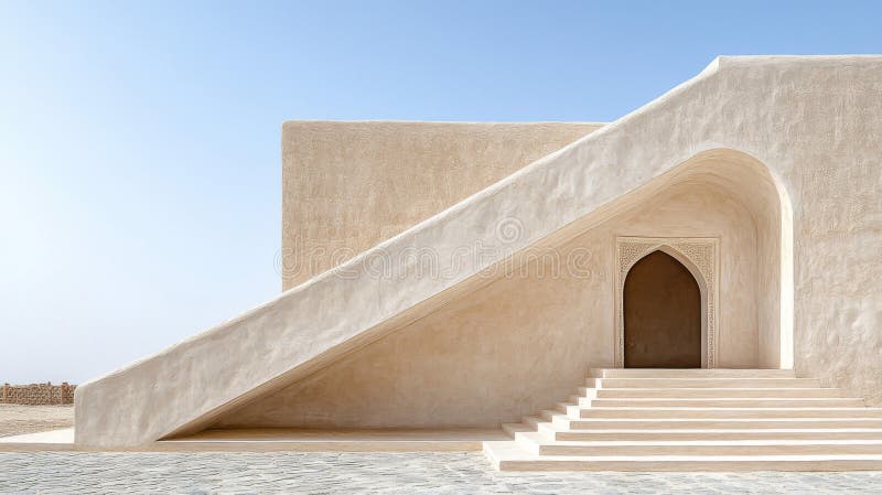 Beige Stone Building with Modern Architecture and Ramp Stock ...