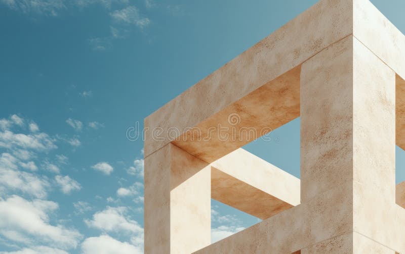 Beige Stone Cube Structure Under Blue Sky Stock Illustration ...