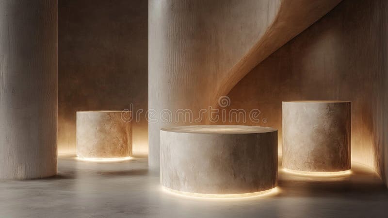 Beige Stone Cylinders Minimalist Modern Interior Design Stock Illustration - Illustration of ...