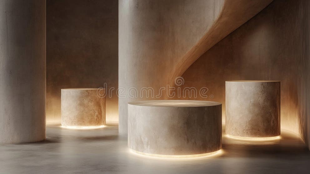 Beige Stone Cylinders Minimalist Modern Interior Design Stock ...
