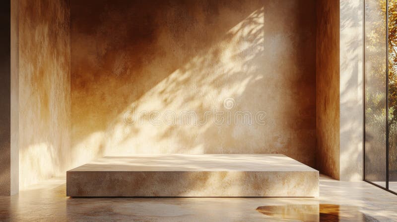 Beige Stone Platform in Minimalist Interior with Sunlight Stock ...