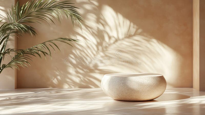 Beige Stone Round Table with Palm Shadow Stock Illustration ...