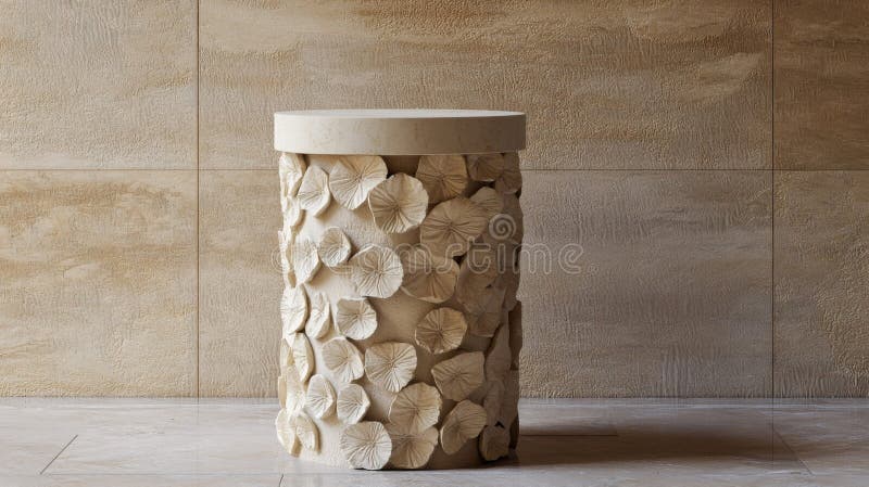 Beige Stone Side Table with Leaf Relief Design Stock Illustration ...