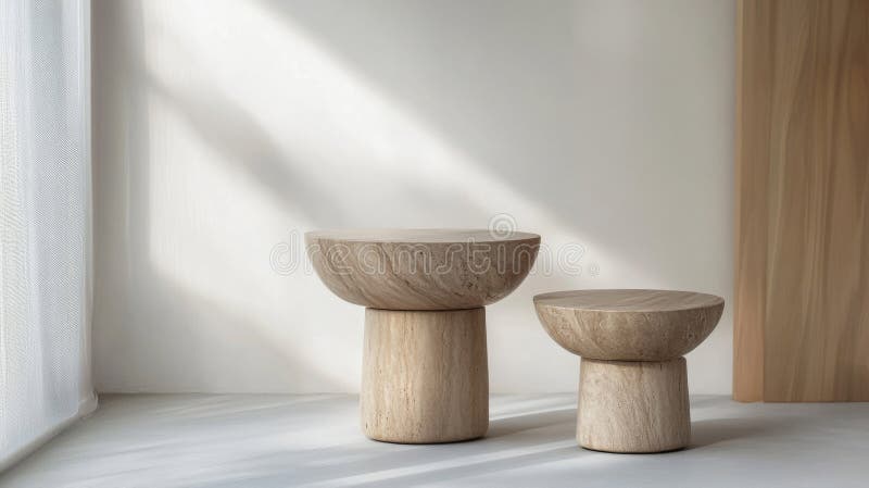 Beige Stone Side Tables Minimalist Modern Home Decor Stock Illustration ...