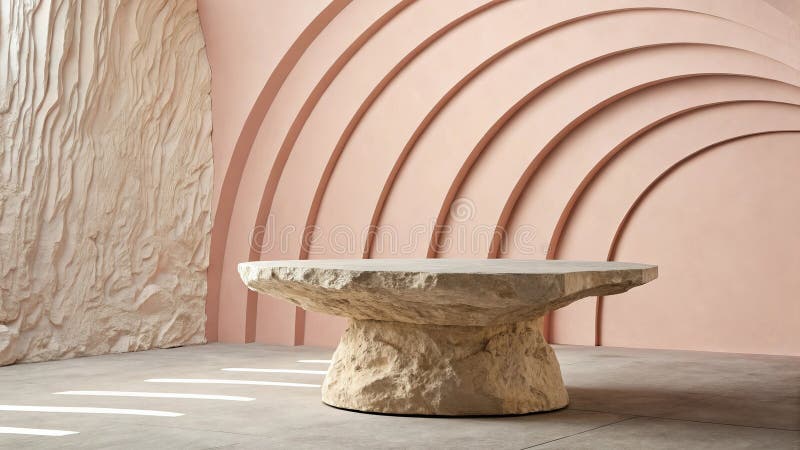 Beige Stone Table in Pink Arch Interior Beige Table Stock Illustration ...