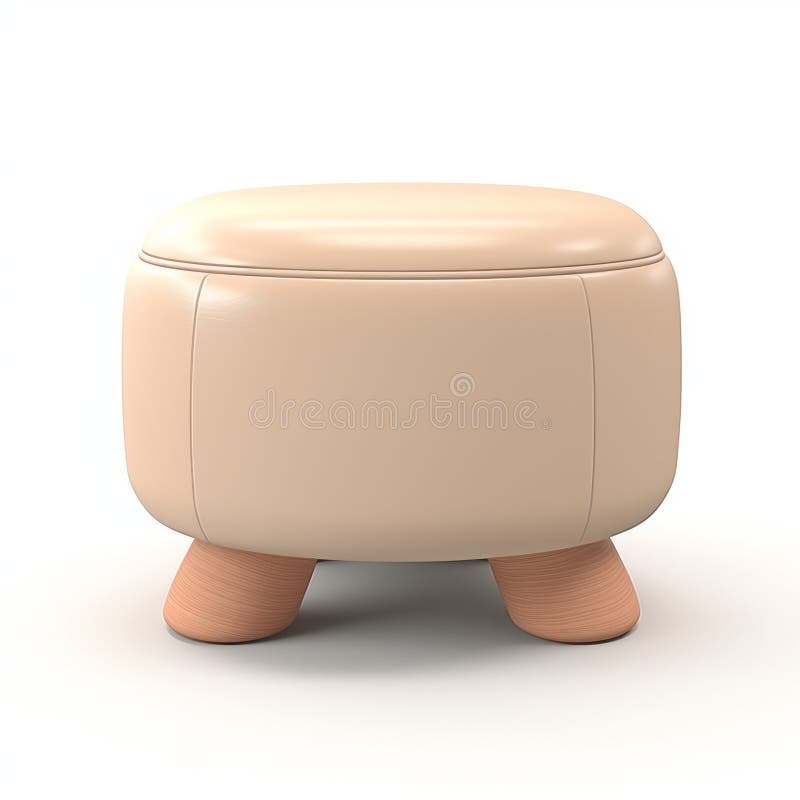 Beige Stool with Ottoman: 3d Render on White Background Stock ...