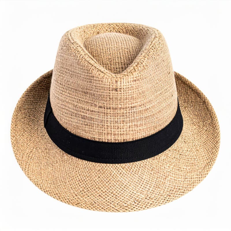 Beige Straw Fedora Hat with Black Band Stock Illustration ...