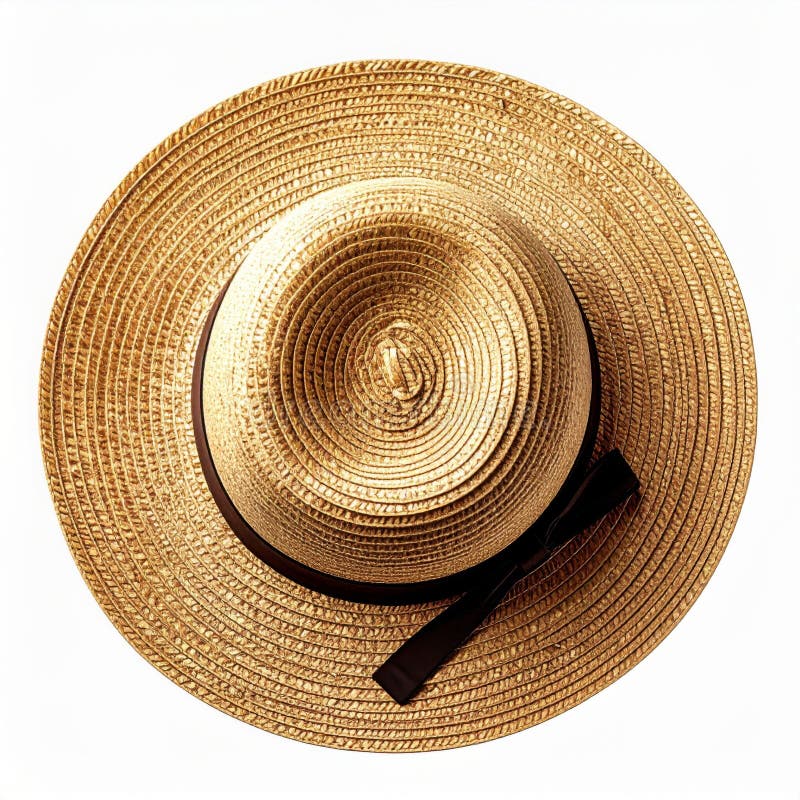 Beige Straw Hat with Brown Ribbon on White Background Stock ...