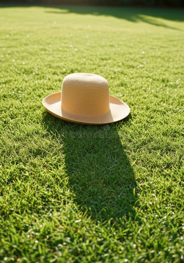 Beige Straw Hat on Lush Green Grass in Sunlight Stock Illustration ...