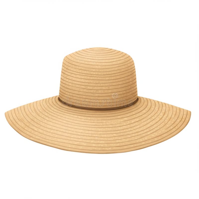 Beige Straw Sun Hat with Wide Brim Stock Illustration - Illustration of ...