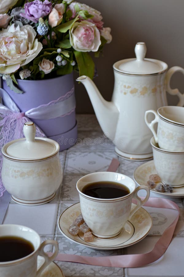 Beige Tea Set in Bright Kitchen, Tea Party Stock Photo - Image of beige ...
