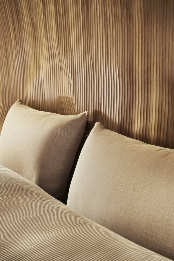 Beige Textured Bedding and Headboard in Modern Minimalist Bedroom ...