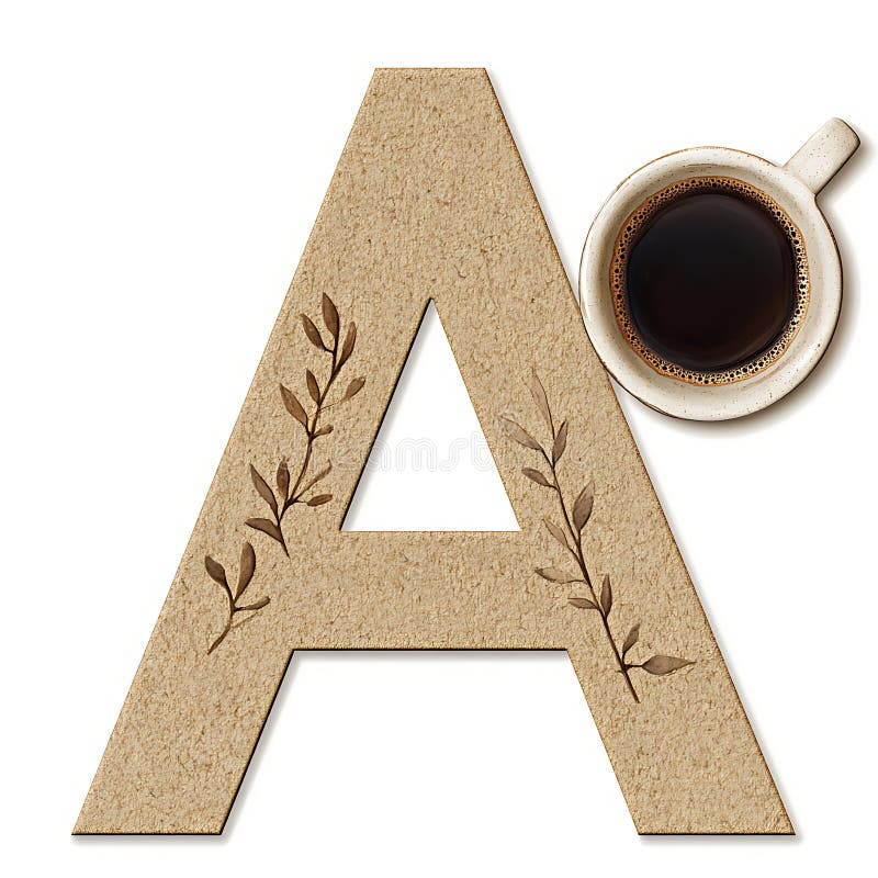 Beige Textured Letter a with Coffee Cup and Leaves Stock Illustration ...