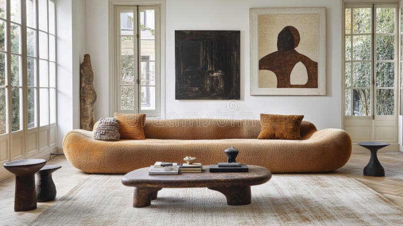 Beige Textured Sofa in Modern Living Room Interior Stock Illustration ...