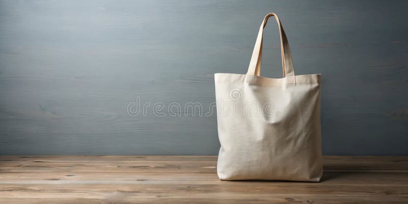 Beige Tote Bag on Wood Neutral Canvas, Grey Background Stock ...