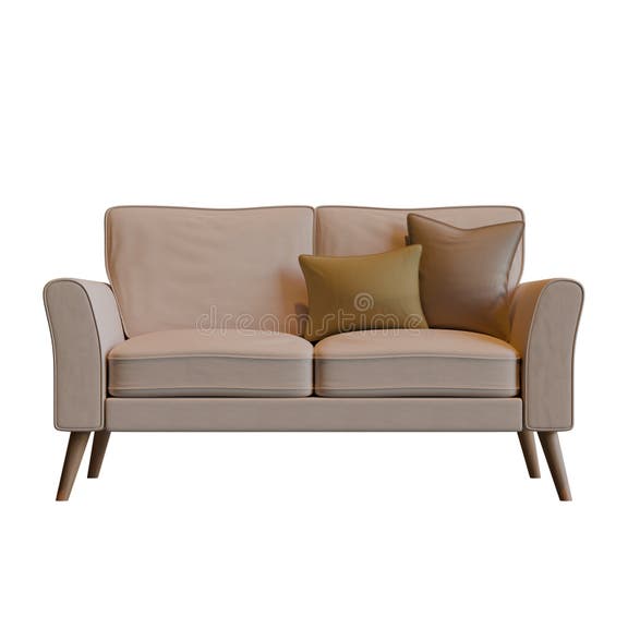 Beige Two Seater Sofa Front View 3D Render Illustration Stock ...