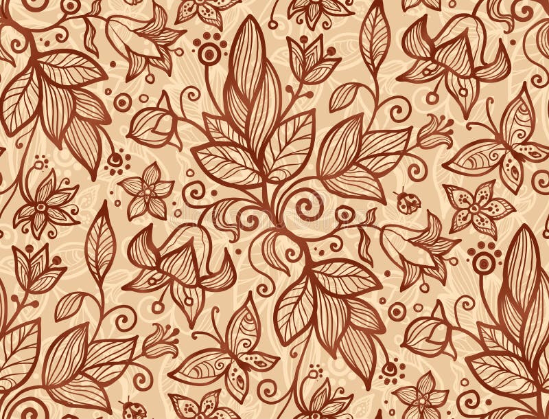 Beige Vector Flowers Seamless Pattern Stock Vector - Illustration of ...