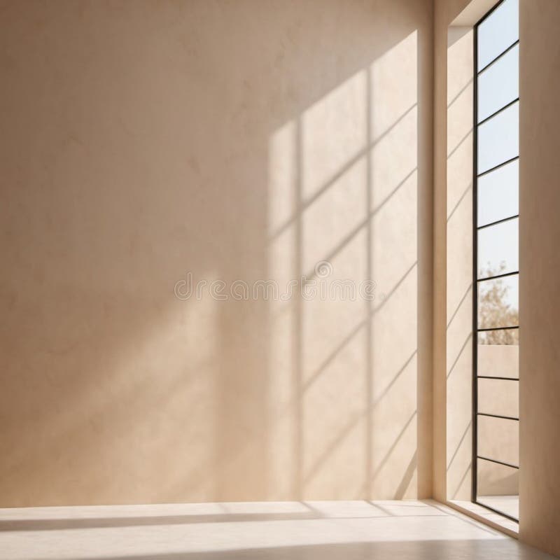 Beige Wall and Large Window. Sunlight is Streaming through Window ...