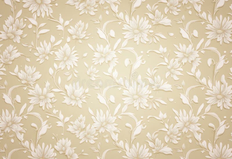 Beige Wallpaper Pattern Design with Repeating White Floral Motifs ...