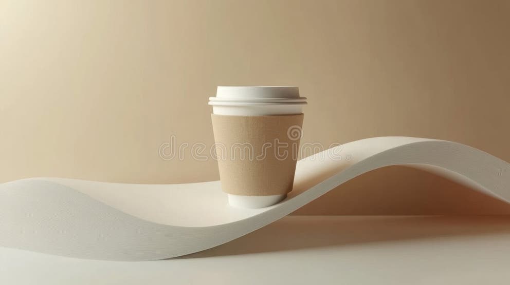 Beige and White Coffee Cup on Curved White Surface Stock Illustration ...