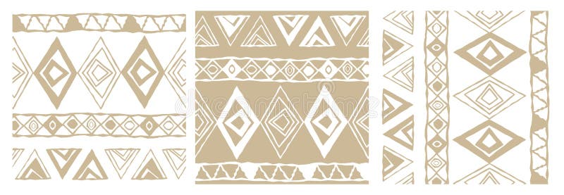 Set of Beige Abstract Simple Geometric Seamless Patterns. Hand Drawn ...