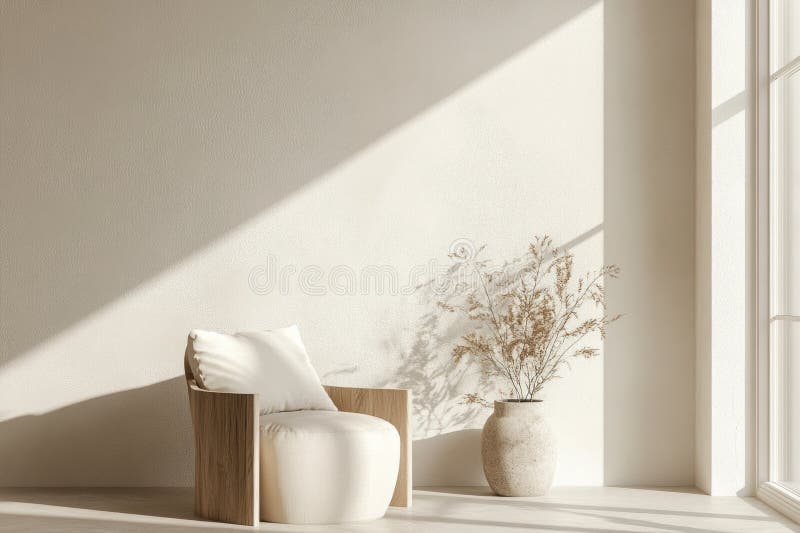 Beige and Wood Interior Design of a Bedroom with a Panoramic Window ...