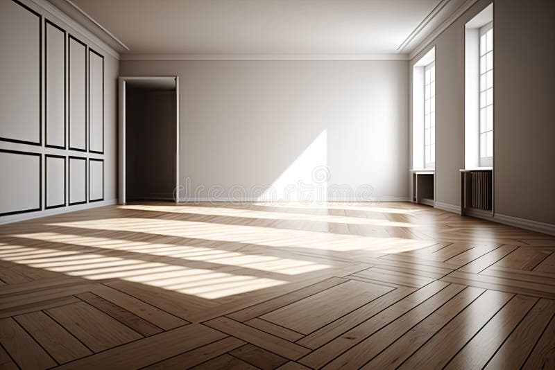Beige Wooden Floor with Patterns in Empty Room Interior Stock ...