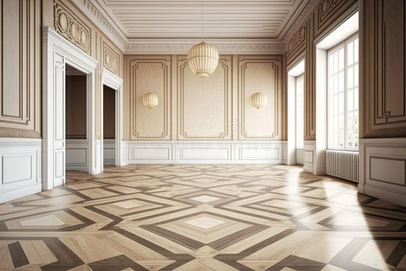 Beige Wooden Floor with Patterns in Empty Room Interior Stock ...