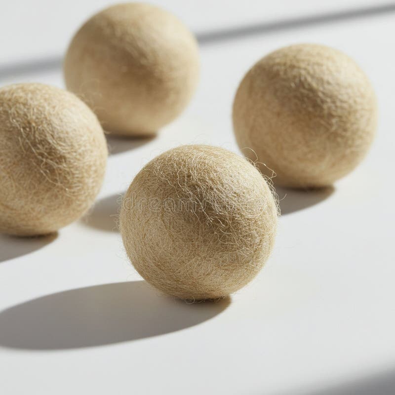 Beige Wool Dryer Balls Resting on a Smooth White Surface. these ...