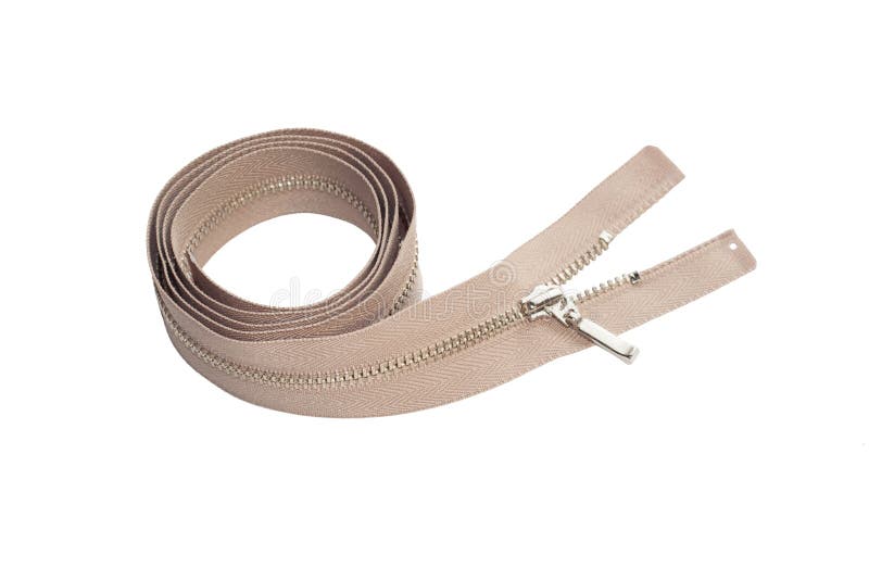 Beige Zipper Isolated on White Background Stock Image - Image of ...