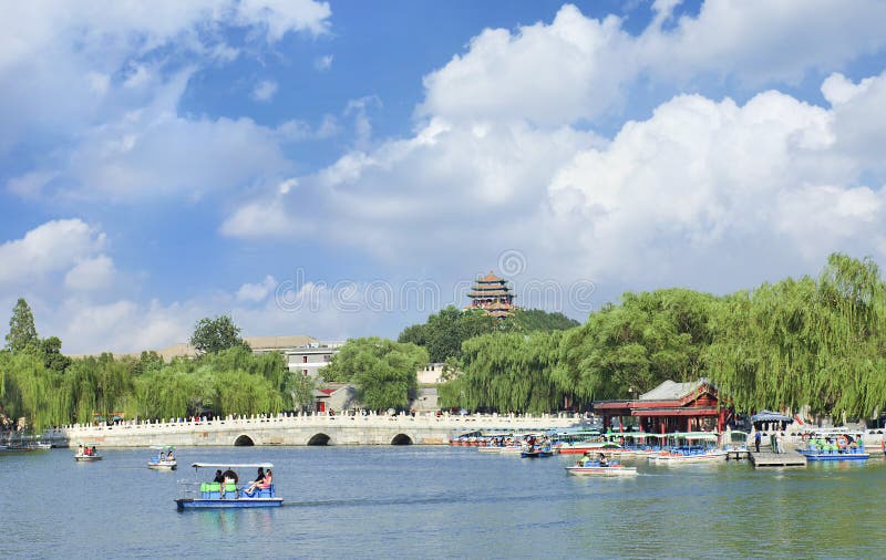 Beijing Beihai Lake with White Stone Bridge on a Sunny Day Editorial ...