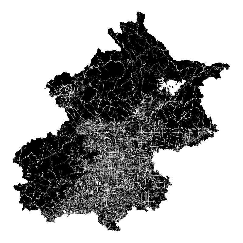 Beijing, China, Black and White High Resolution Vector Map Stock ...