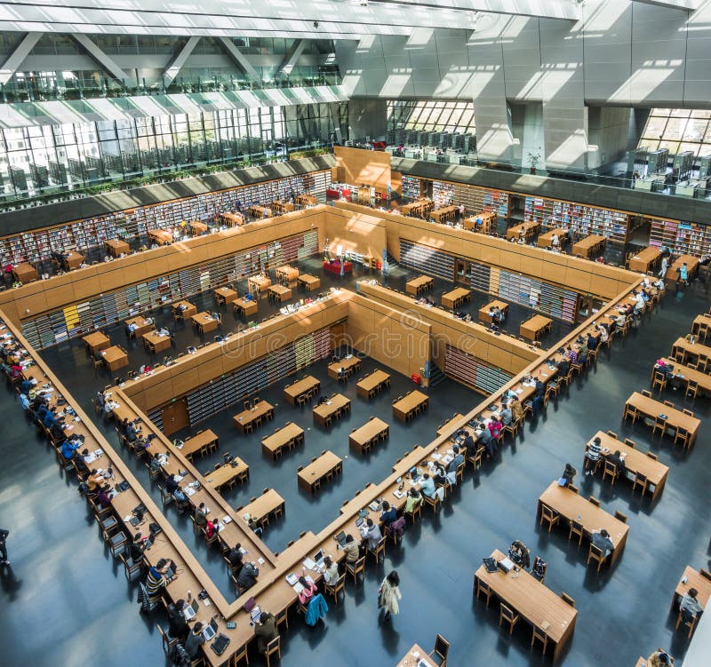 Beijing, China - Mar 26, 2017: Wide Angle View of the Main Reading Room ...
