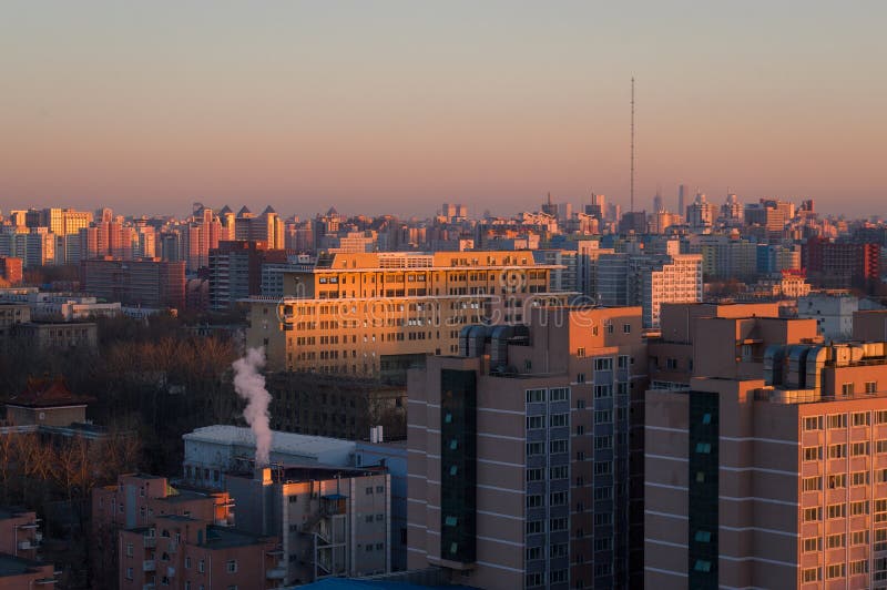 Beijing City Sunset Scene 2 Editorial Stock Image - Image of buildings ...