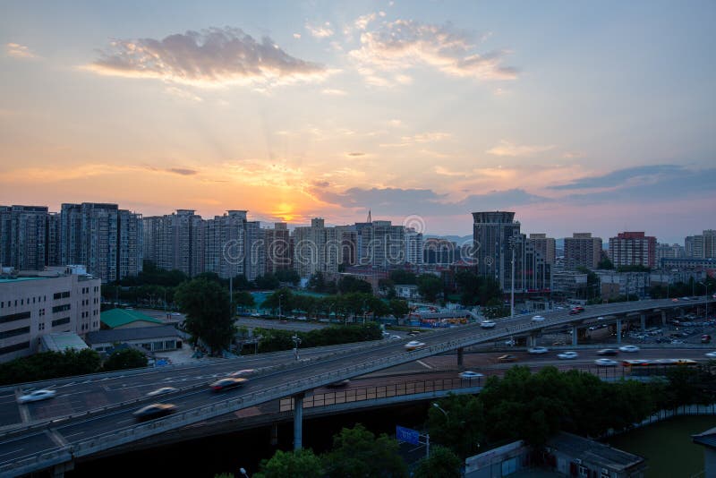 Beijing Cityscape Sunset View Stock Image - Image of landmark, night ...