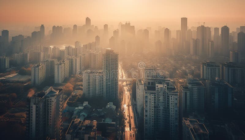 Beijing Futuristic Skyline Glows at Dusk in Panoramic View Generated by ...