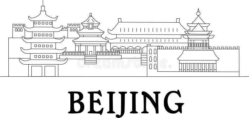 Beijing City Line Draw Free Vector Stock Illustration - Illustration of ...
