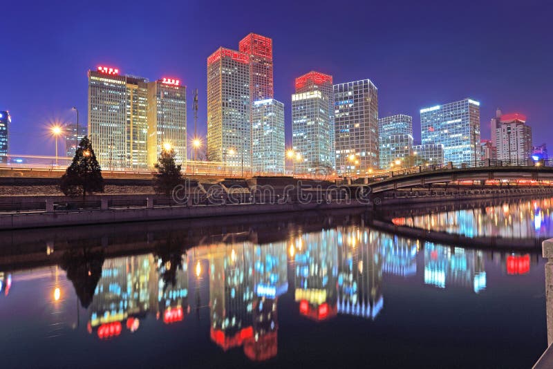 Skyline of Beijing CBD, Night View Stock Image - Image of chaoyang ...