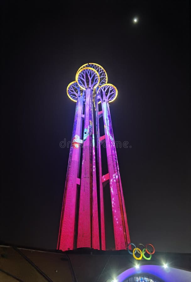 Beijing Olympic Tower, Night Scene Editorial Photography - Image of ...