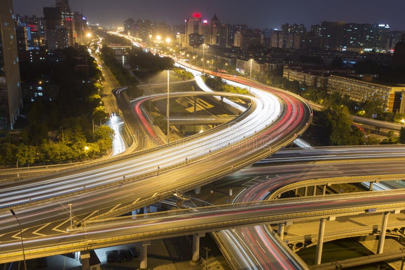 Beijing overpass at night stock image. Image of crossing - 42300939