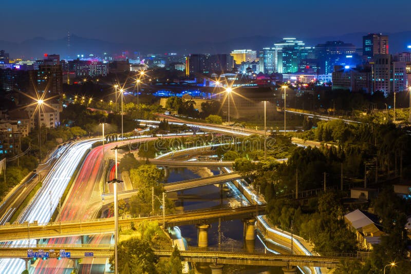 Beijing overpass at night stock image. Image of crossing - 42300939