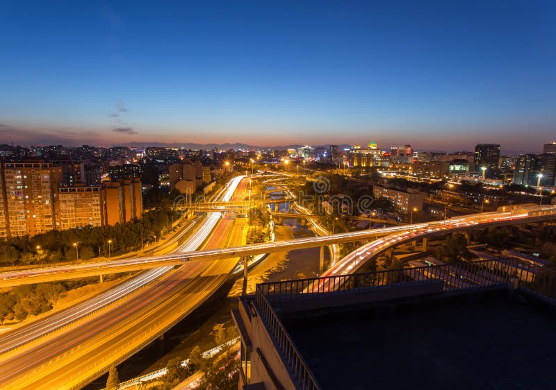 Beijing overpass at night stock image. Image of crossing - 42300939